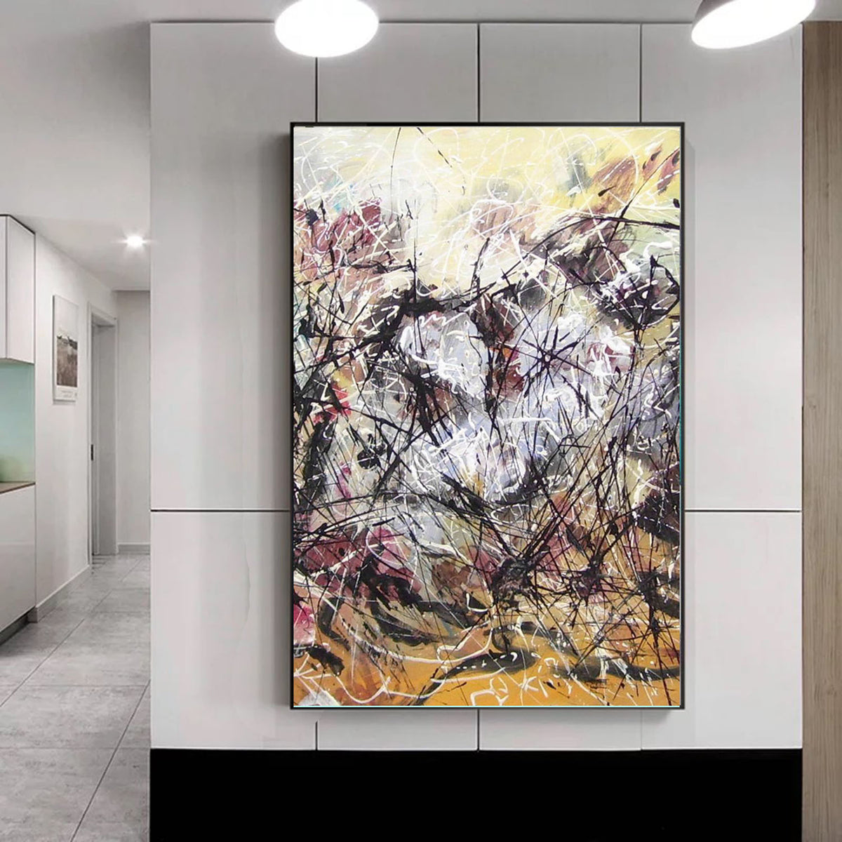 Yellow abstract acrylic painting L12 – LargeArtCanvas