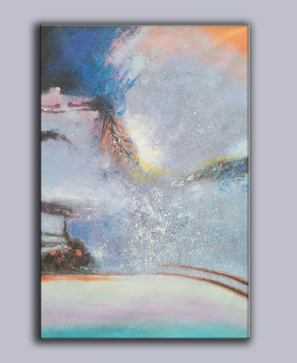 Silver contemporary oil paintings on canvas, large abstract painting L ...