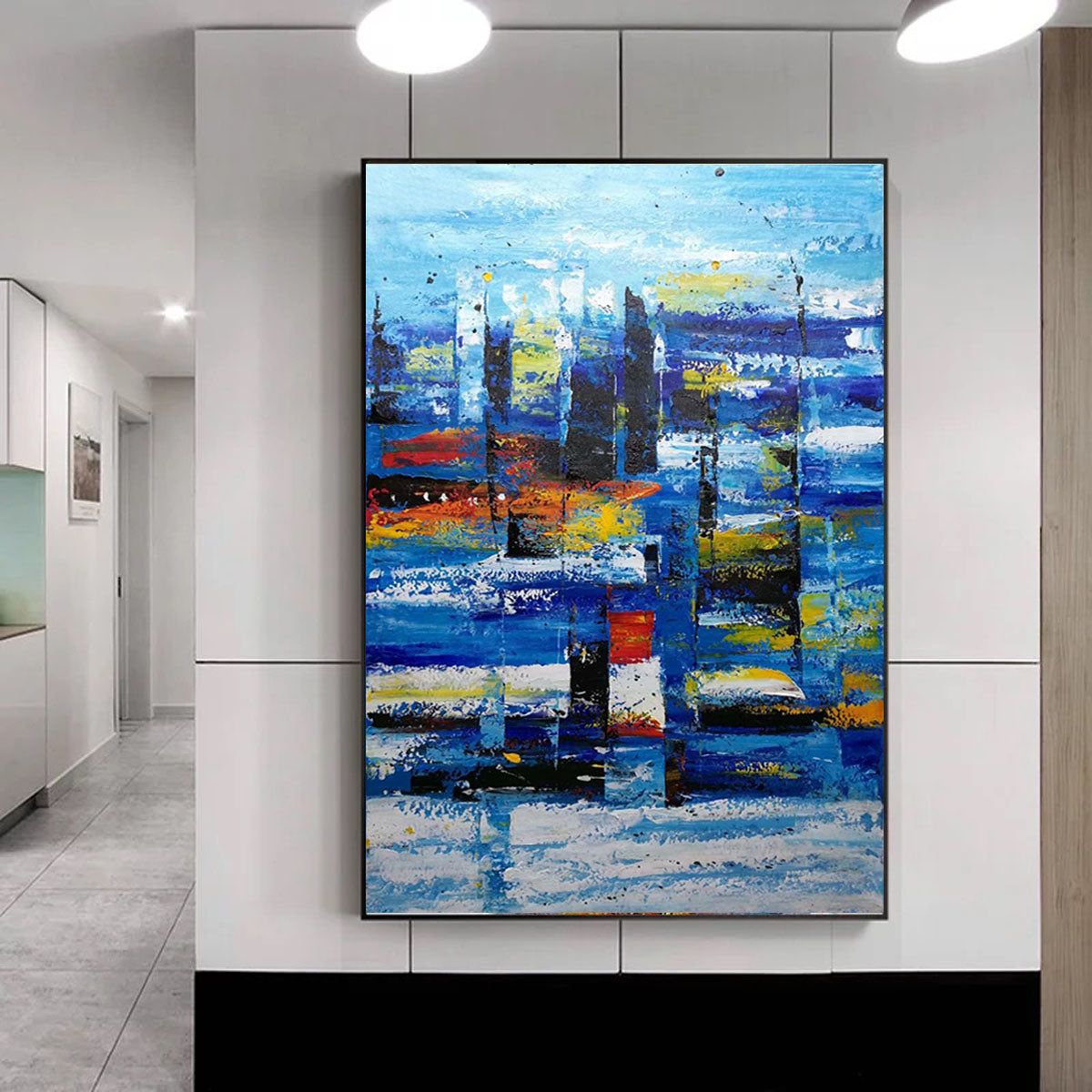 Blue abstract painting, modern art L43 – LargeArtCanvas