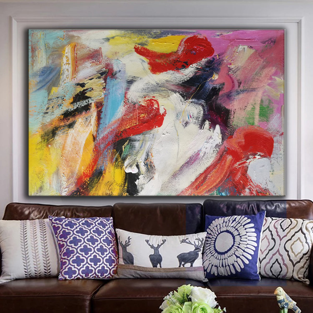 Red abstract canvas art, modern artwork L384 – LargeArtCanvas