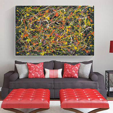 Yellow john drip artist, large modern art L619 – LargeArtCanvas