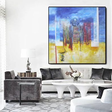 Big blue canvas art, contemporary art paintings L163 – LargeArtCanvas