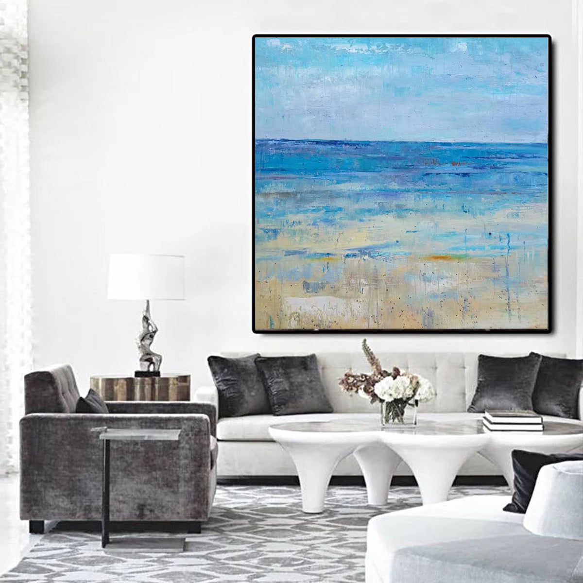 Blue modern art, contemporary art L56 – LargeArtCanvas
